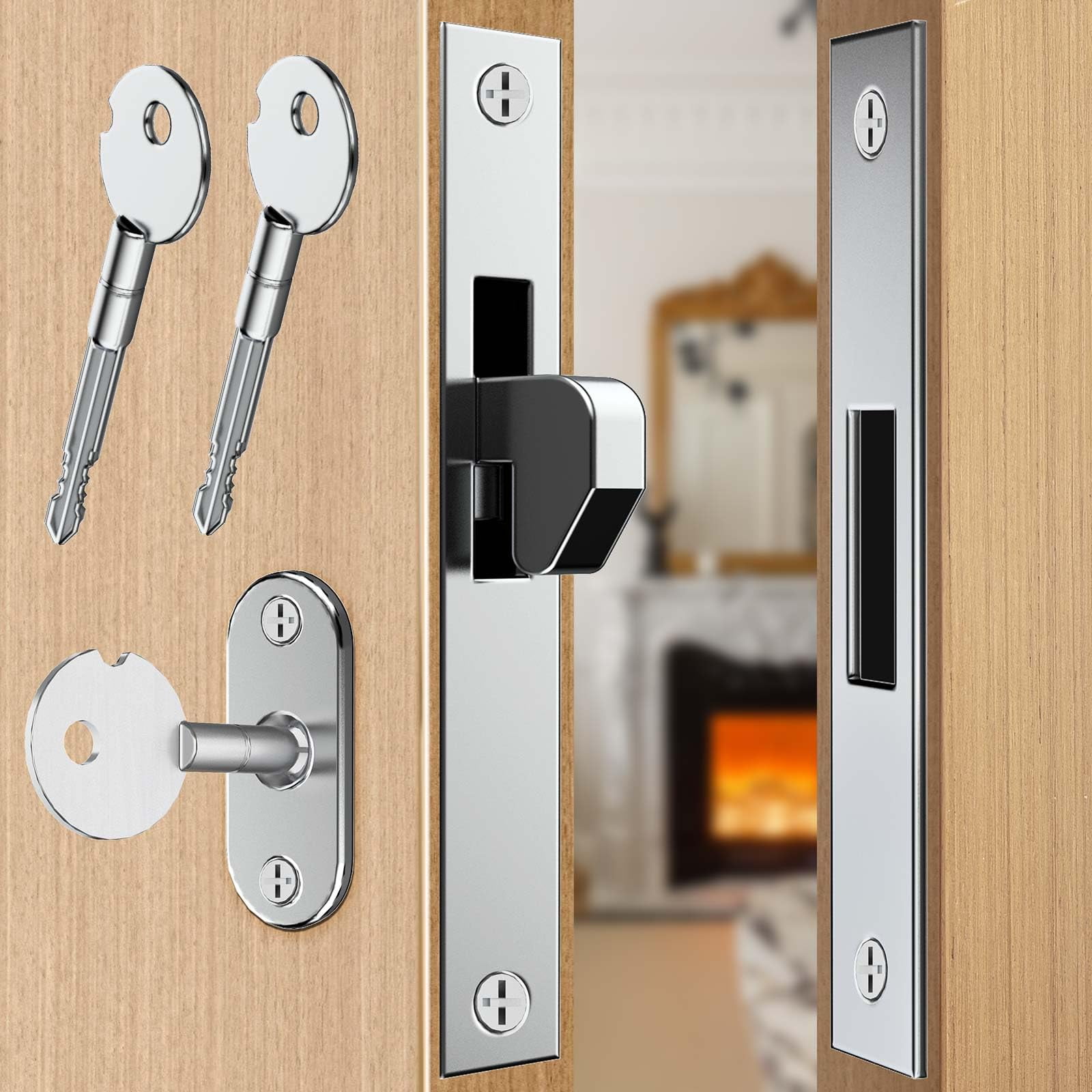 Hidden Door Lock, Sliding Door Lock with Keys, Pocket Door Latch ...