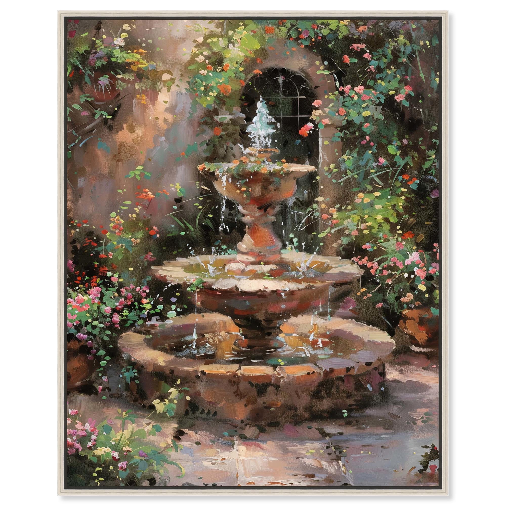 Hidden Fountain Canvas Impressionism Art by Art Remedy, Silver Frame ...