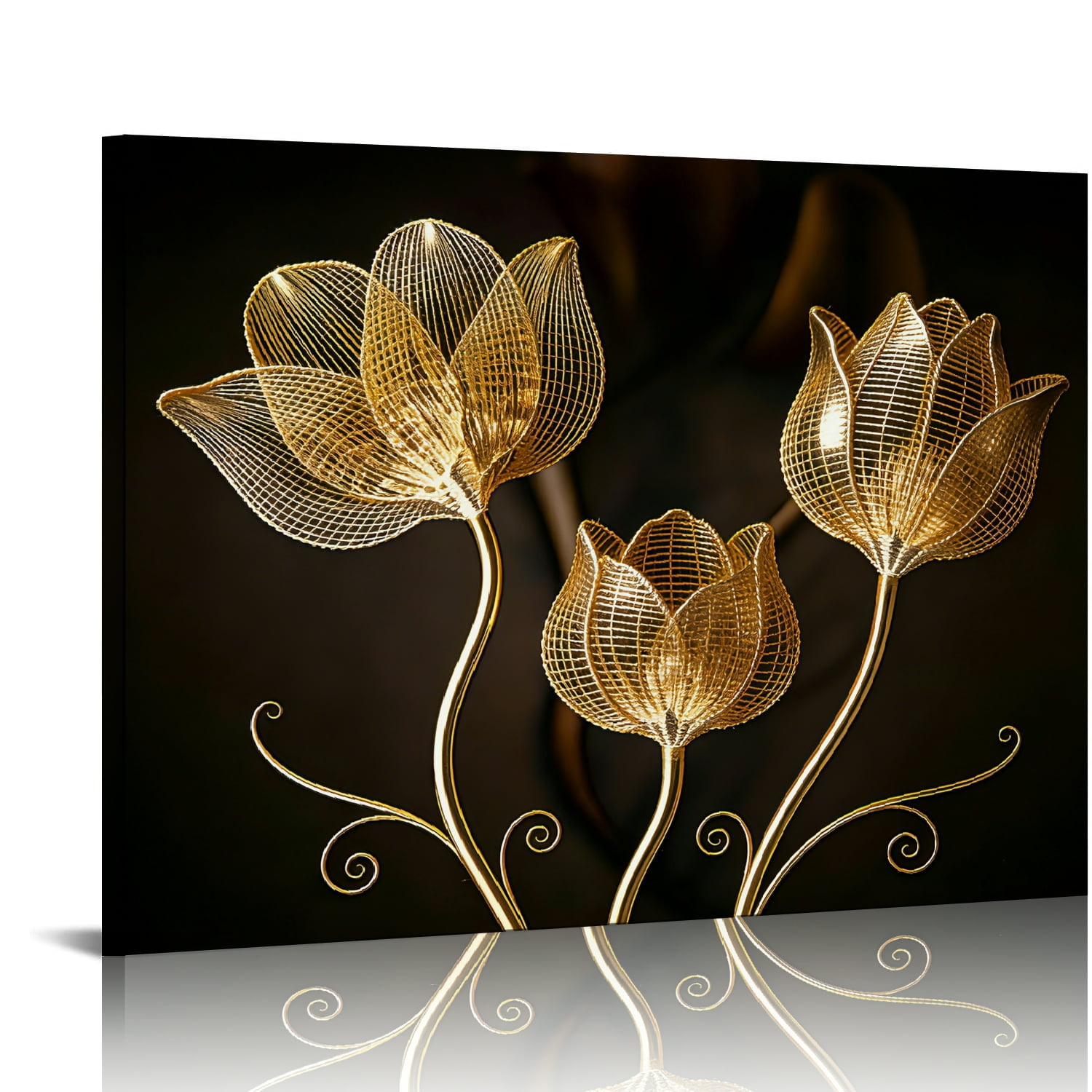 Hidden Frame Canvas Wall Art - Luxury Gold Wire Art Tulips High-End ...