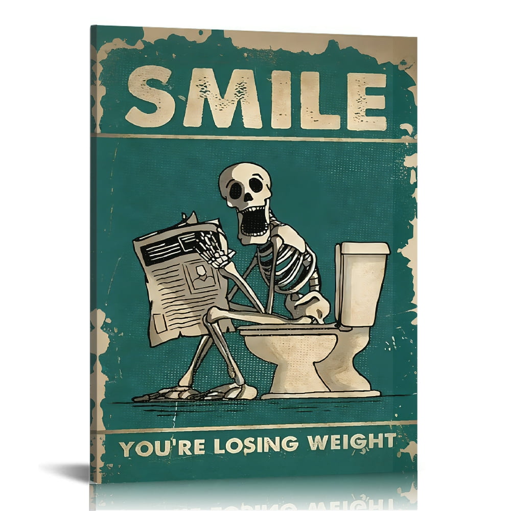 Hidden Frame Canvas Wall Art - "SMILE YOU'RE LOSING WEIGHT" Skeleton ...
