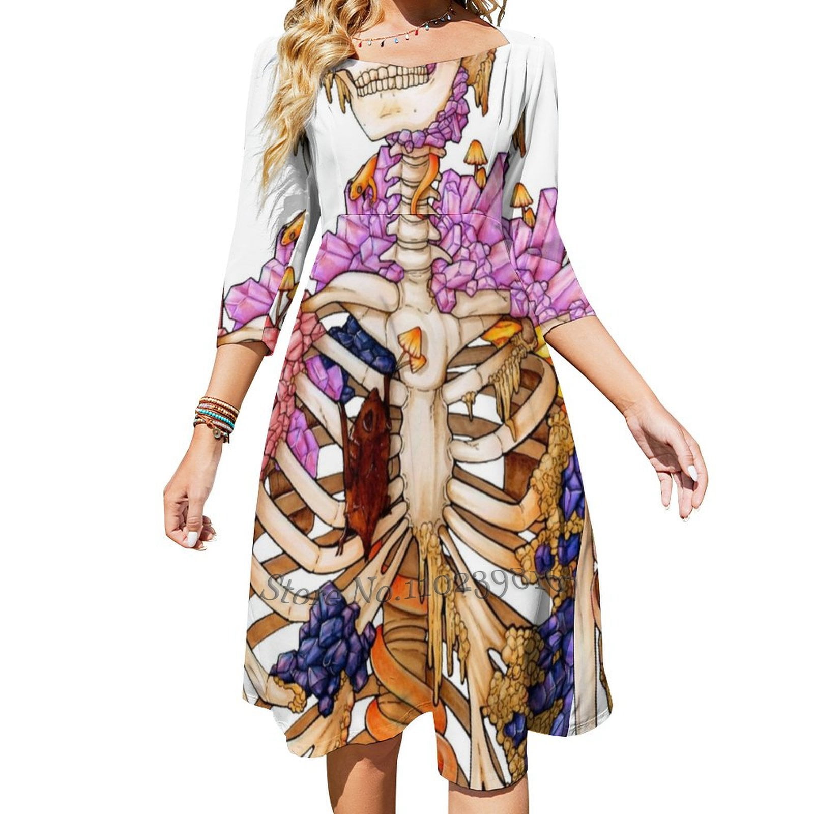 Hidden Gem Flare Dress Square Neck Dress Elegant Female Fashion Printed ...