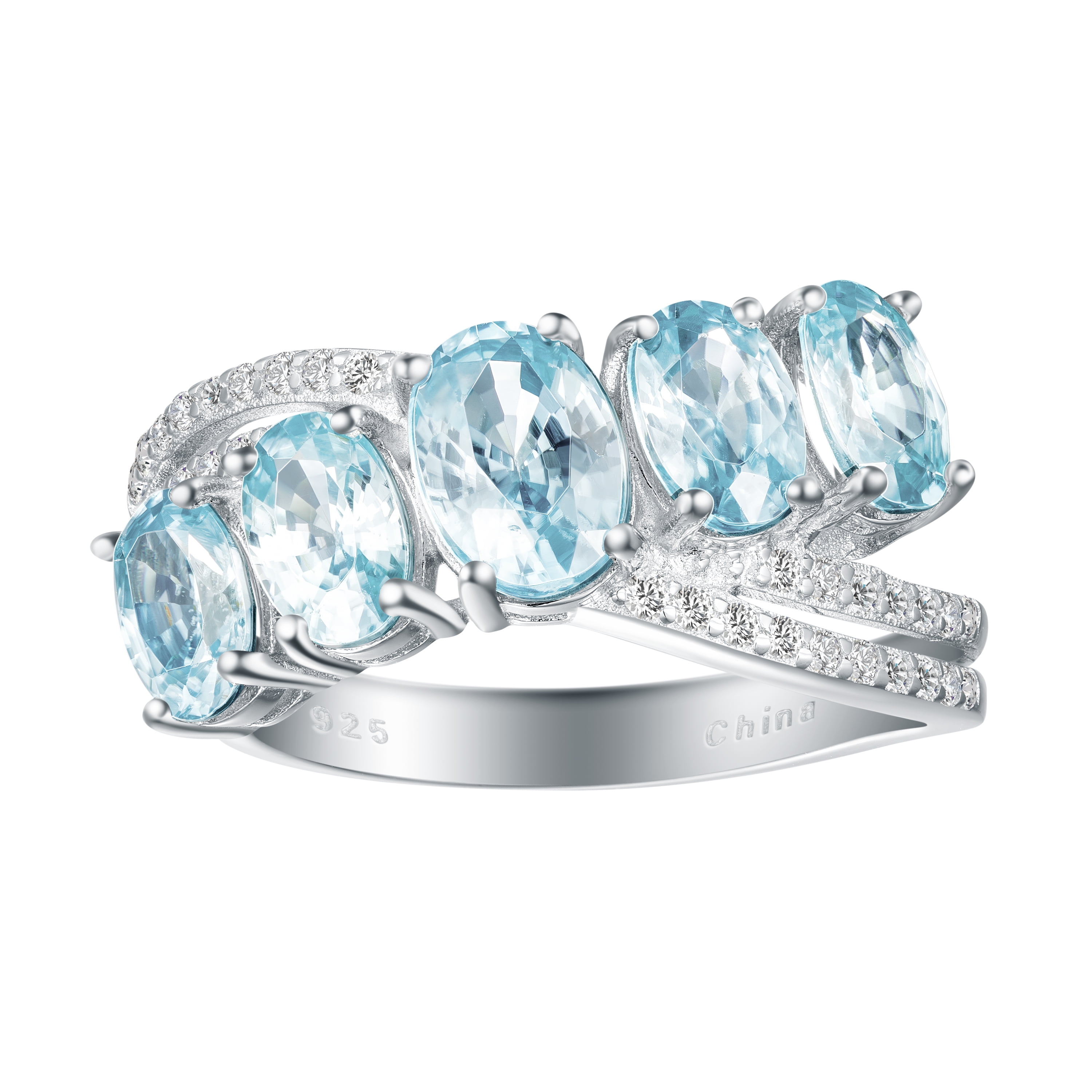 Hidden Gems Jewelry 5-Stone Oval-Cut Aquamarine Gemstone Sterling ...