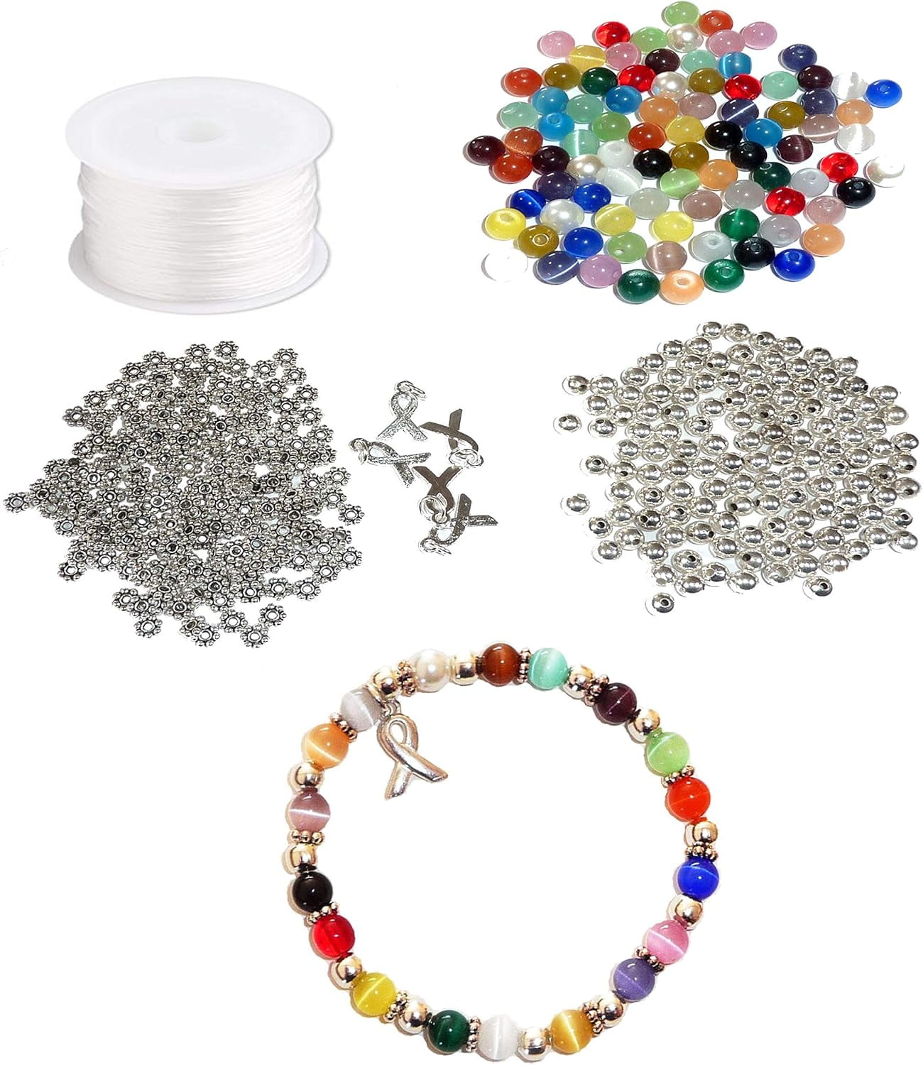 Hidden Hollow Beads Cancer Awareness Bracelet DIY Kit, Makes 50 or 65 ...