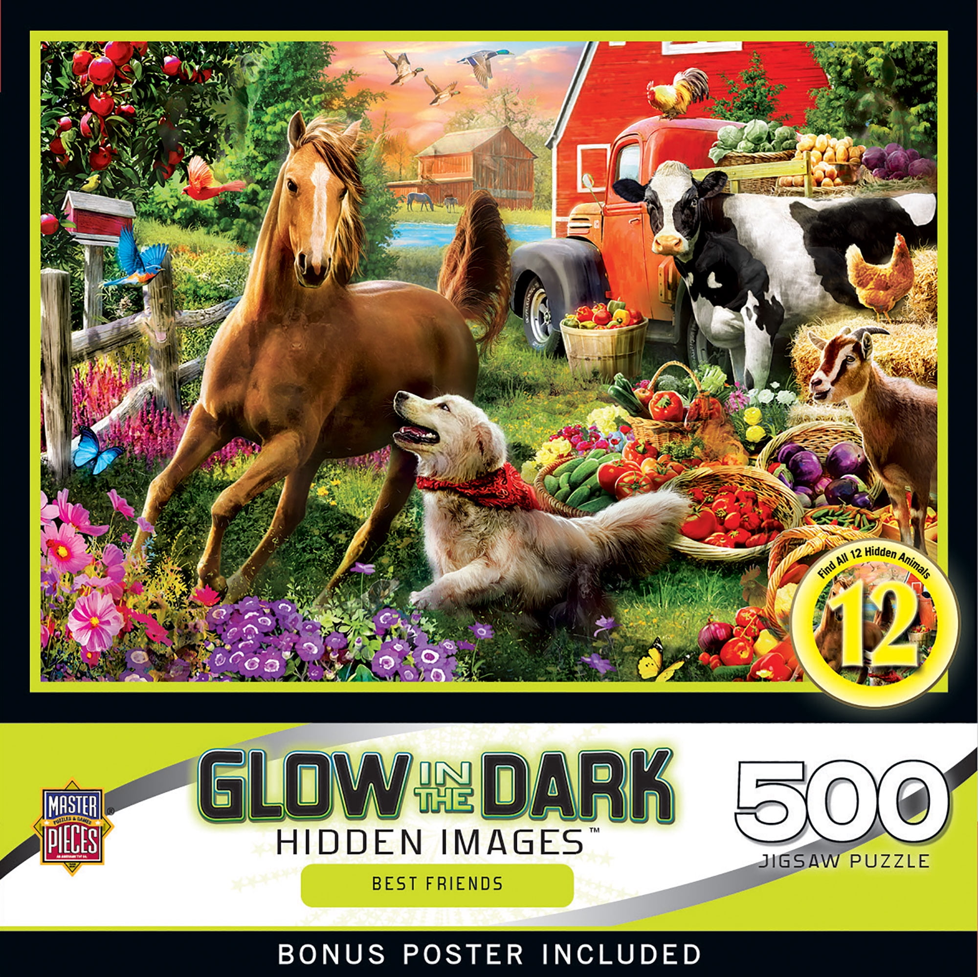MasterPieces Farm Puzzle 500 Piece Glow in the Dark Hidden Images Recycled Jigsaw - Walmart.com
