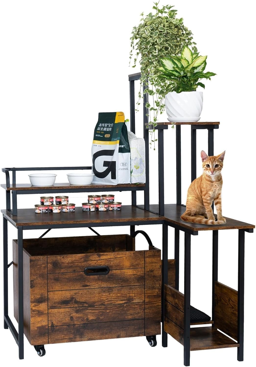 Hidden Litter Box Furniture with Flower Stand – Corner Wooden Cat ...