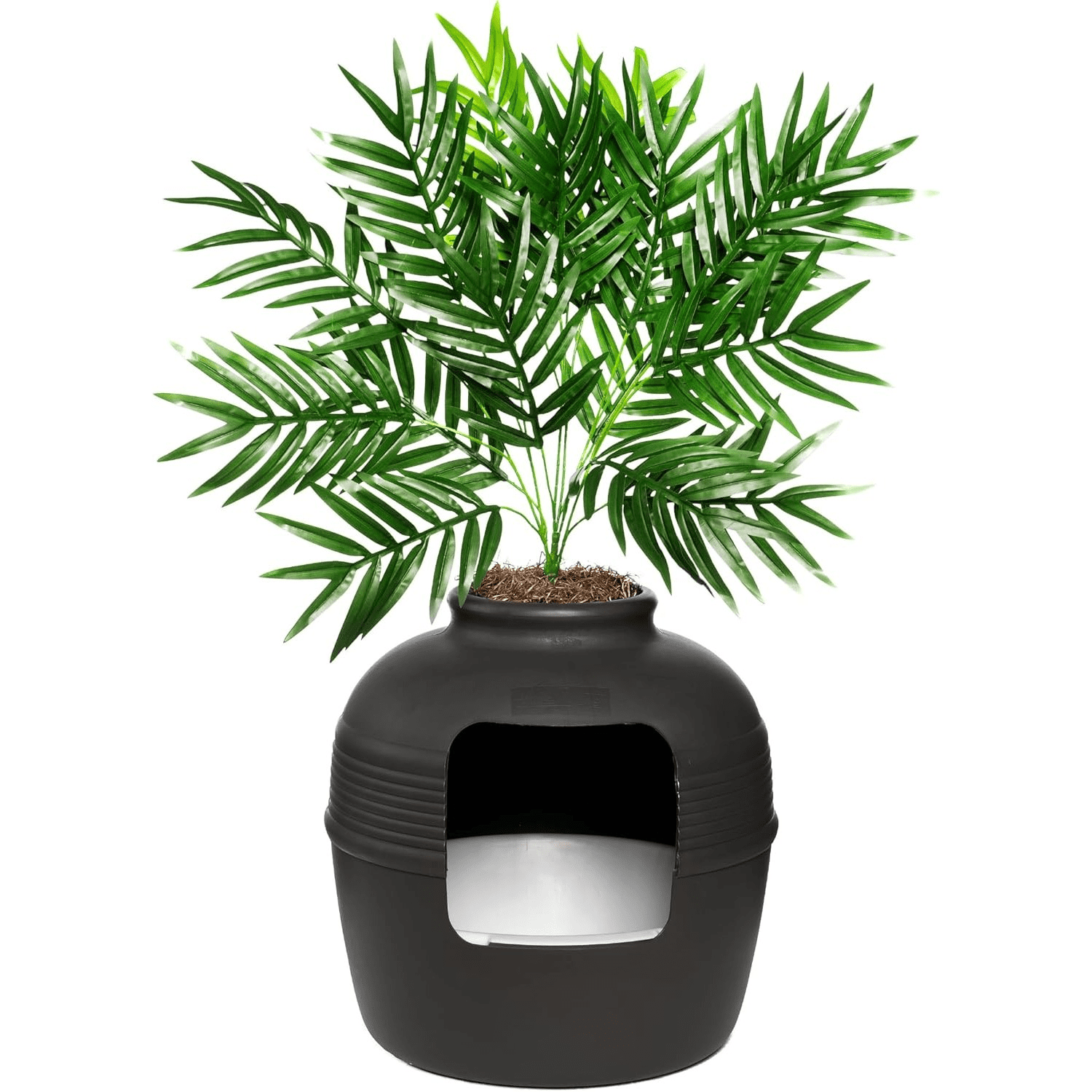 Black Suede Hidden Cat Litter Box Planter, Round Enclosed, Carbon ...