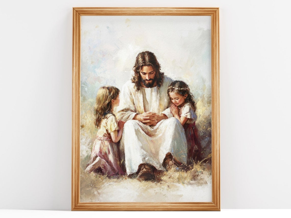 Hidden Prayers, Christian And Kids Art, Jesus Praying With Little Girls ...