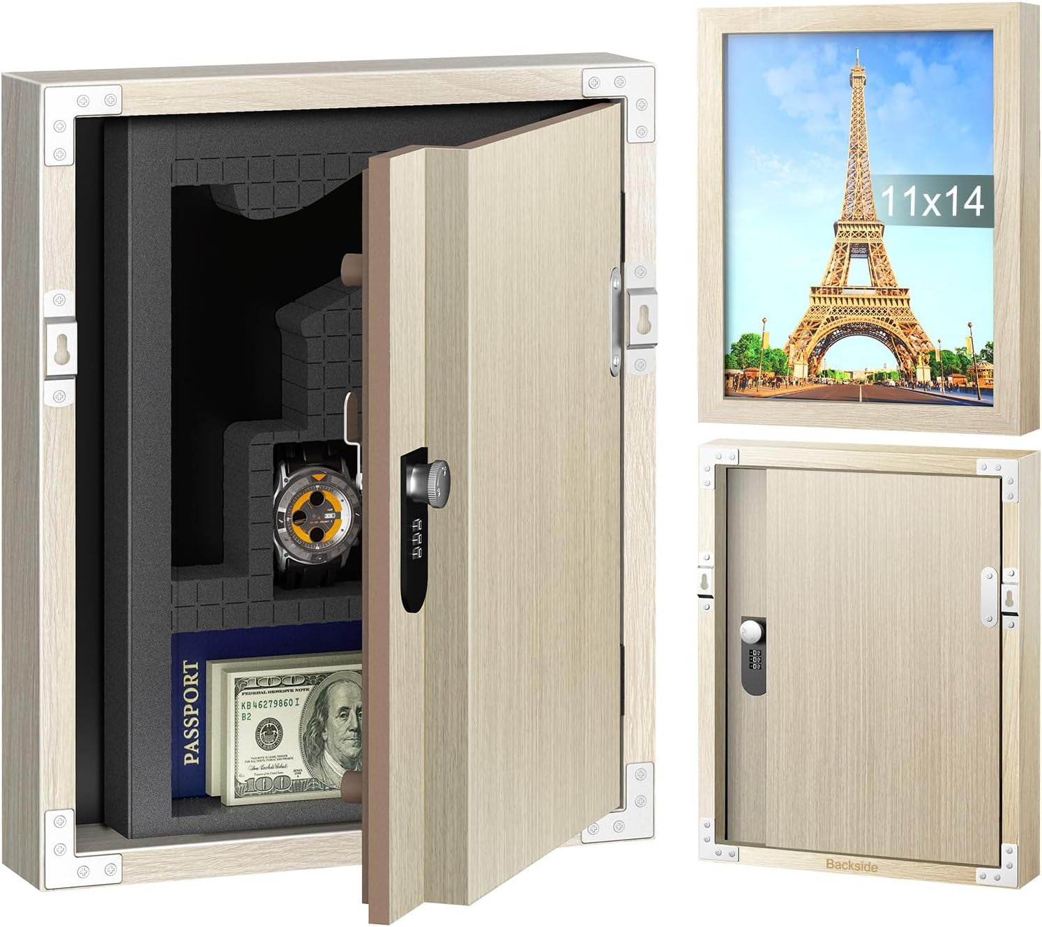 Hidden Safe with Lock, Wooden Picture Frame Diversion Safe, Large ...