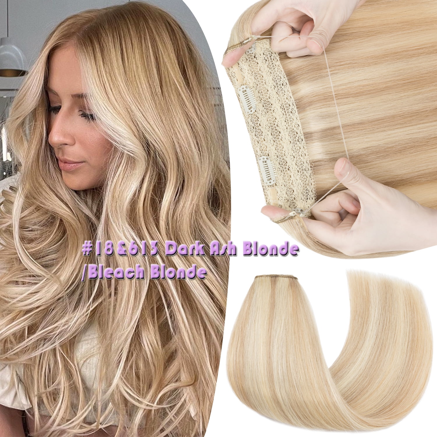 Hidden Secret Clip in Extensions Real Hair Wire in Weft One Piece THICK ...