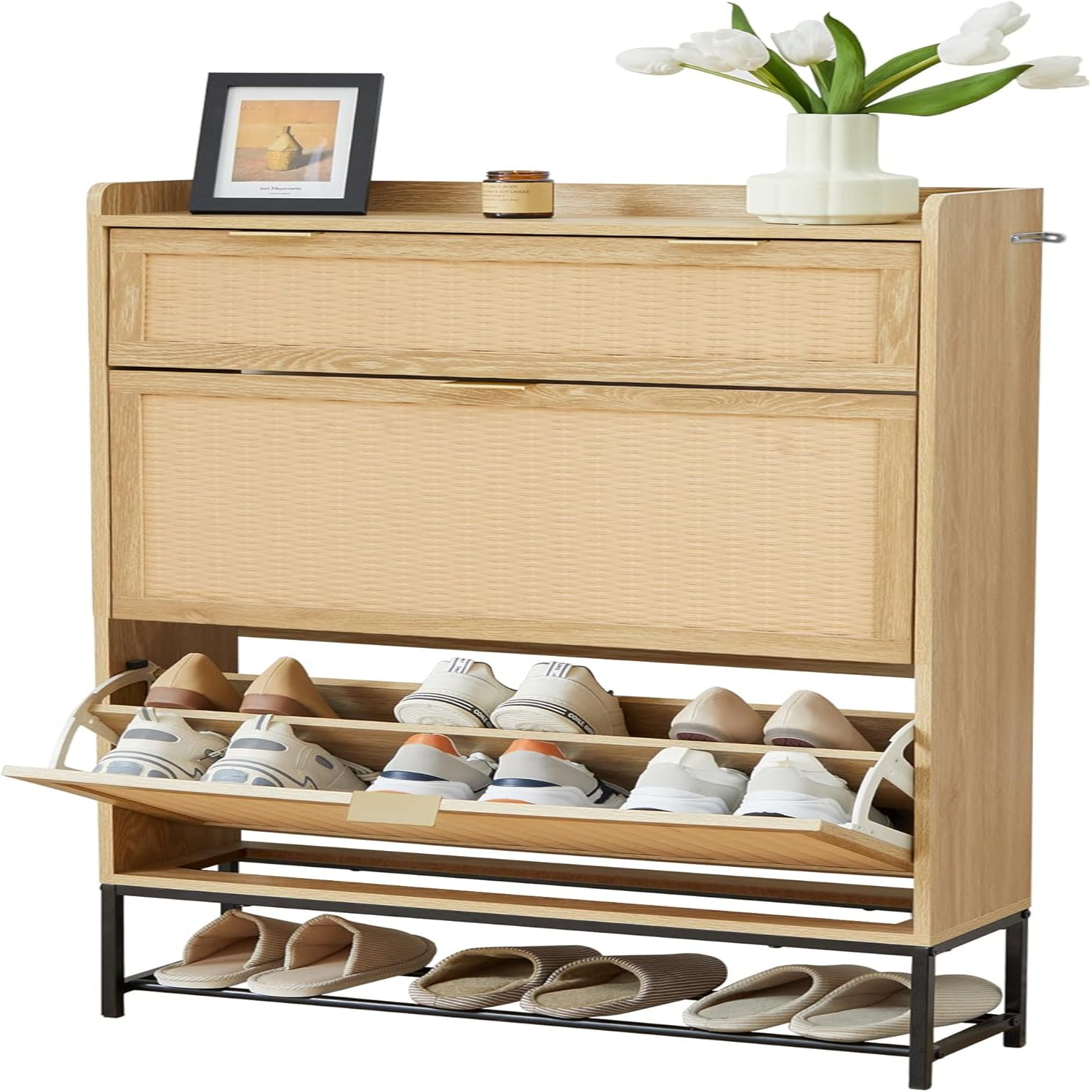 Hidden Shoe Cabinet for Entryway Slim Free Standing Narrow Shoe Rack ...