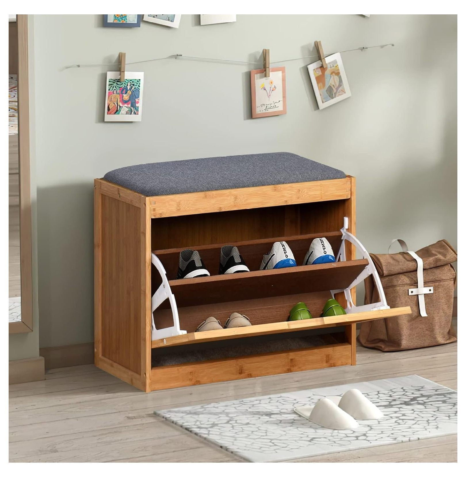 Hidden Shoe Storage Bench with Cushion Shoe Rack Bench Seat with Drawer ...