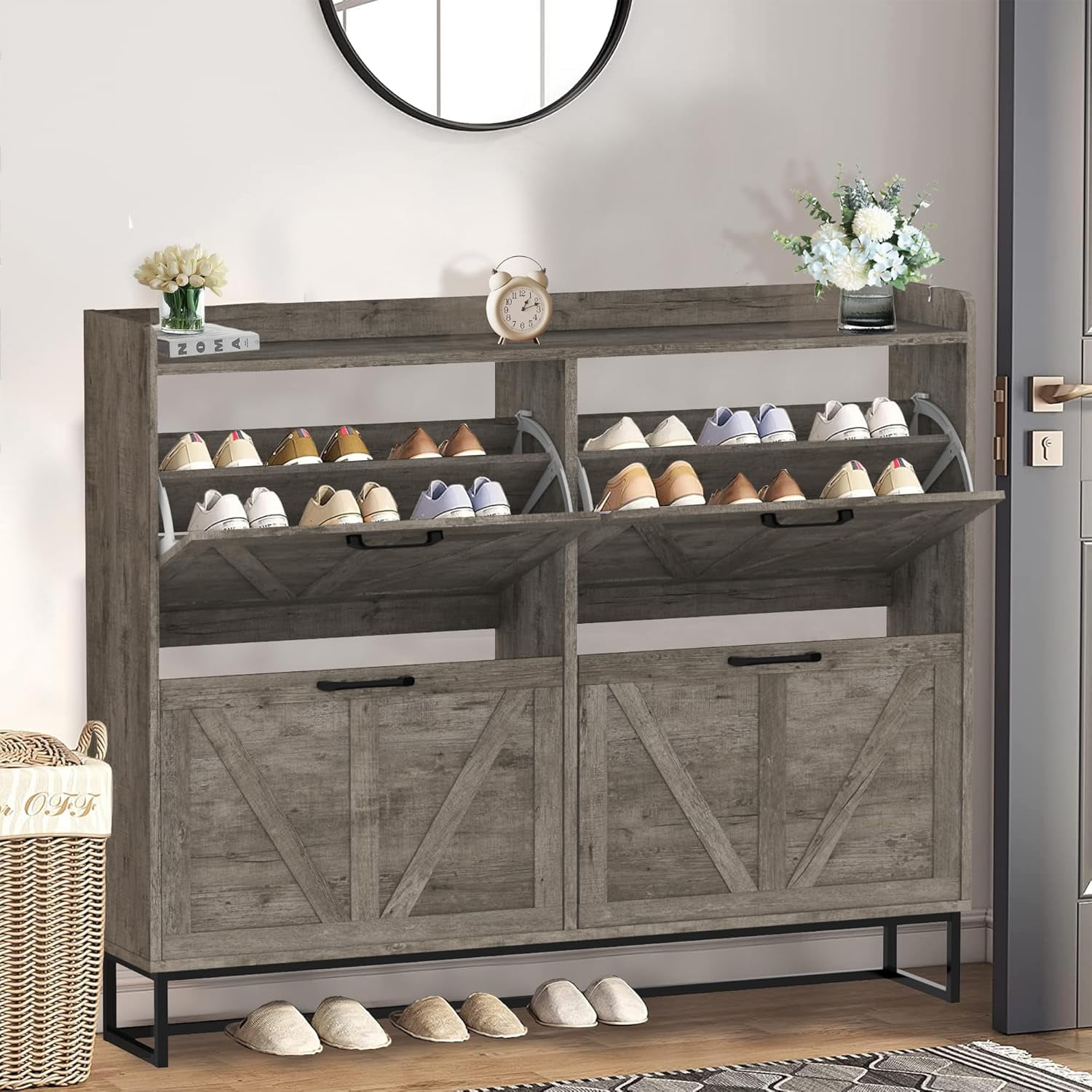 Hidden Shoe Storage Cabinets with 4 Flip Drawers and Metal Legs ...