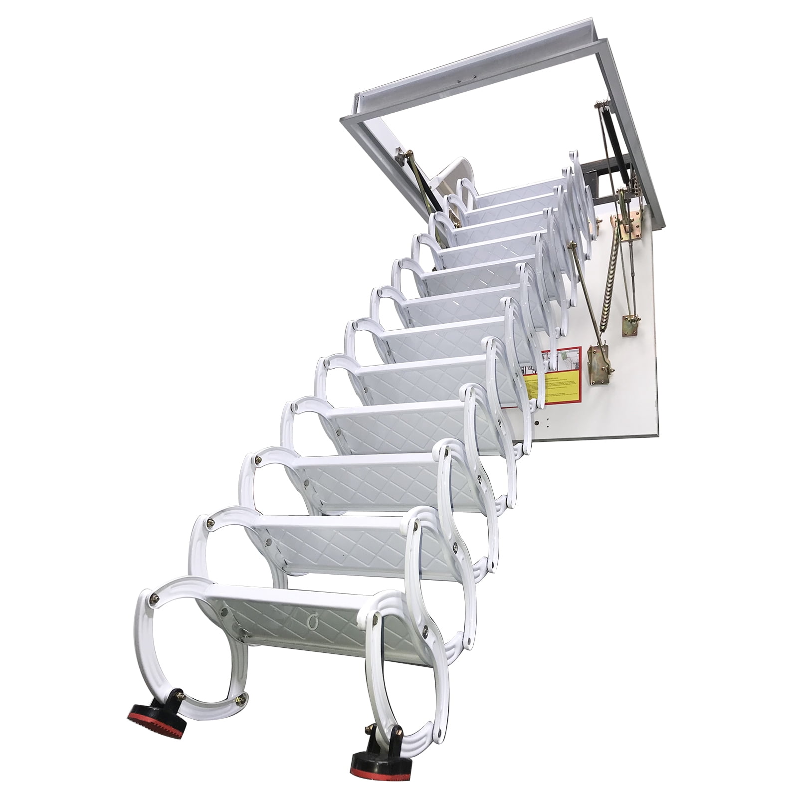 Hidden Telescopic Folding Ladder White 9.8ft/12Steps Steel 27.56 x 39. ...