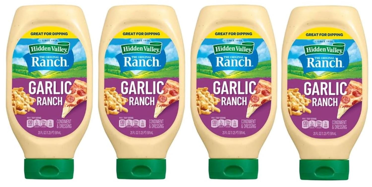 Hidden Valley Garlic Ranch Dressing, 20 oz Bottle, Pack of 4, Bundled ...