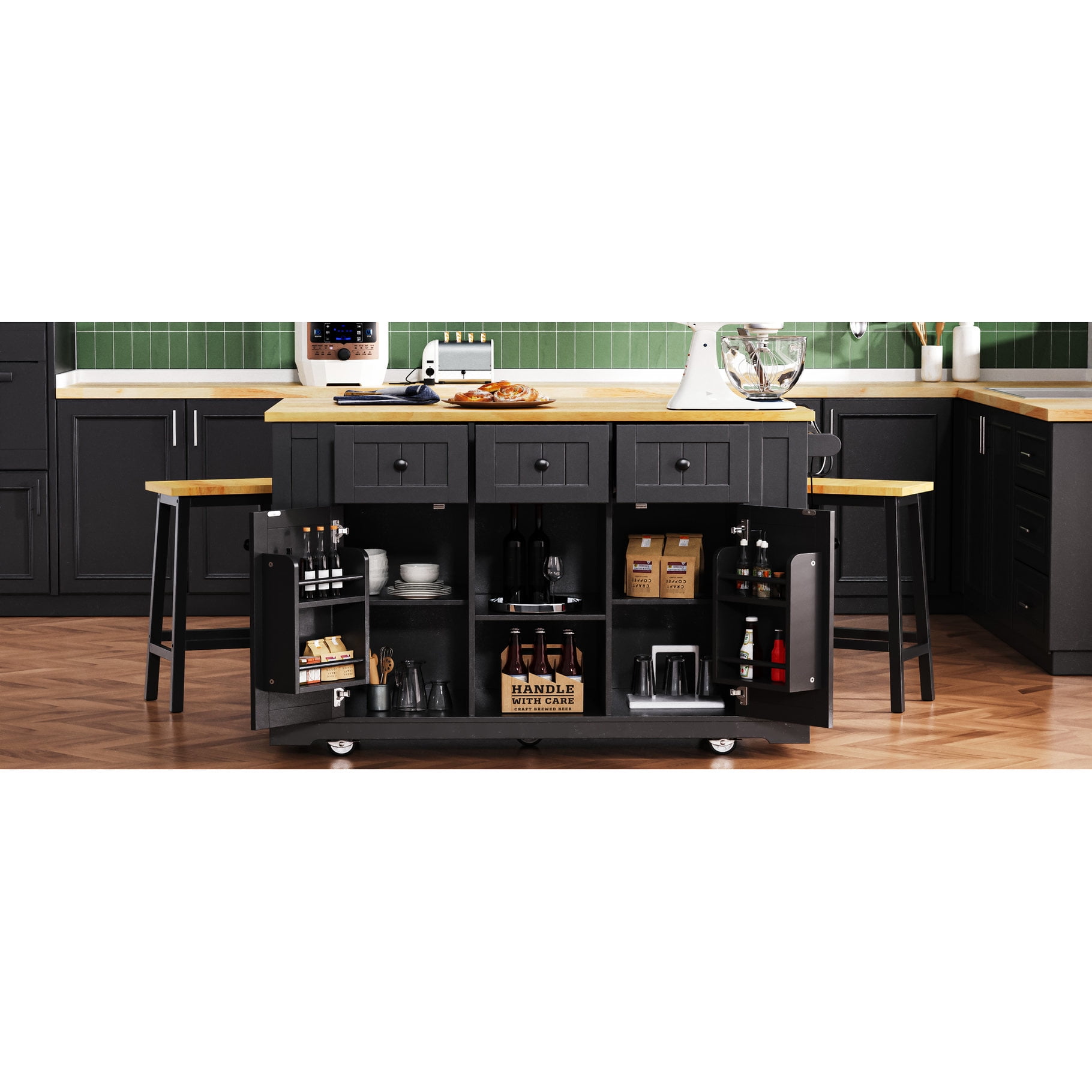 Hidden Wheels Design - Power Supply and Drop Leaf - Kitchen and ...