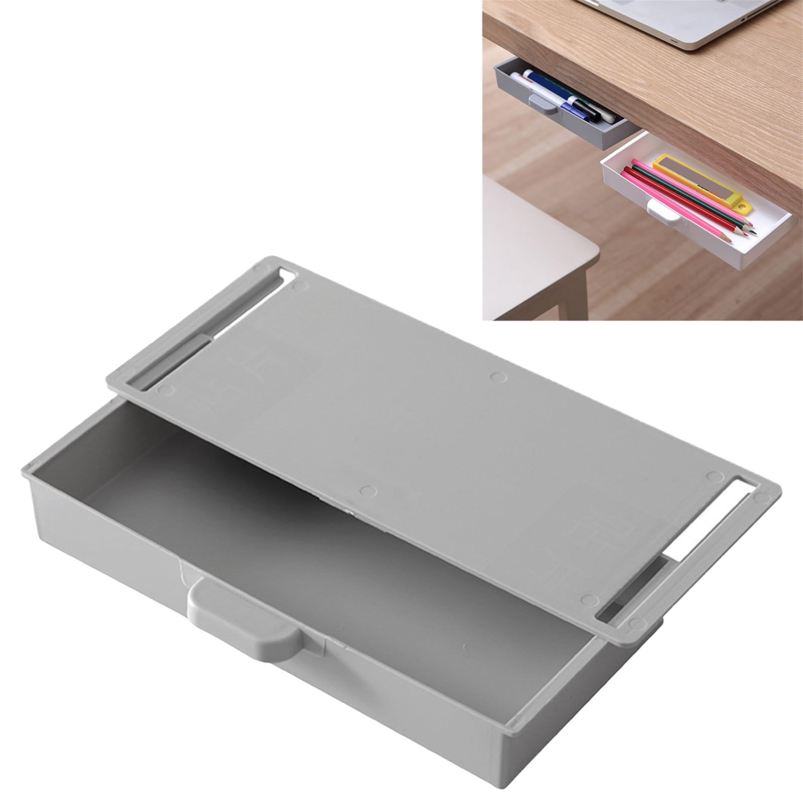 Hidden drawer with storage box under the table|Grey|Hidden Under Desk ...