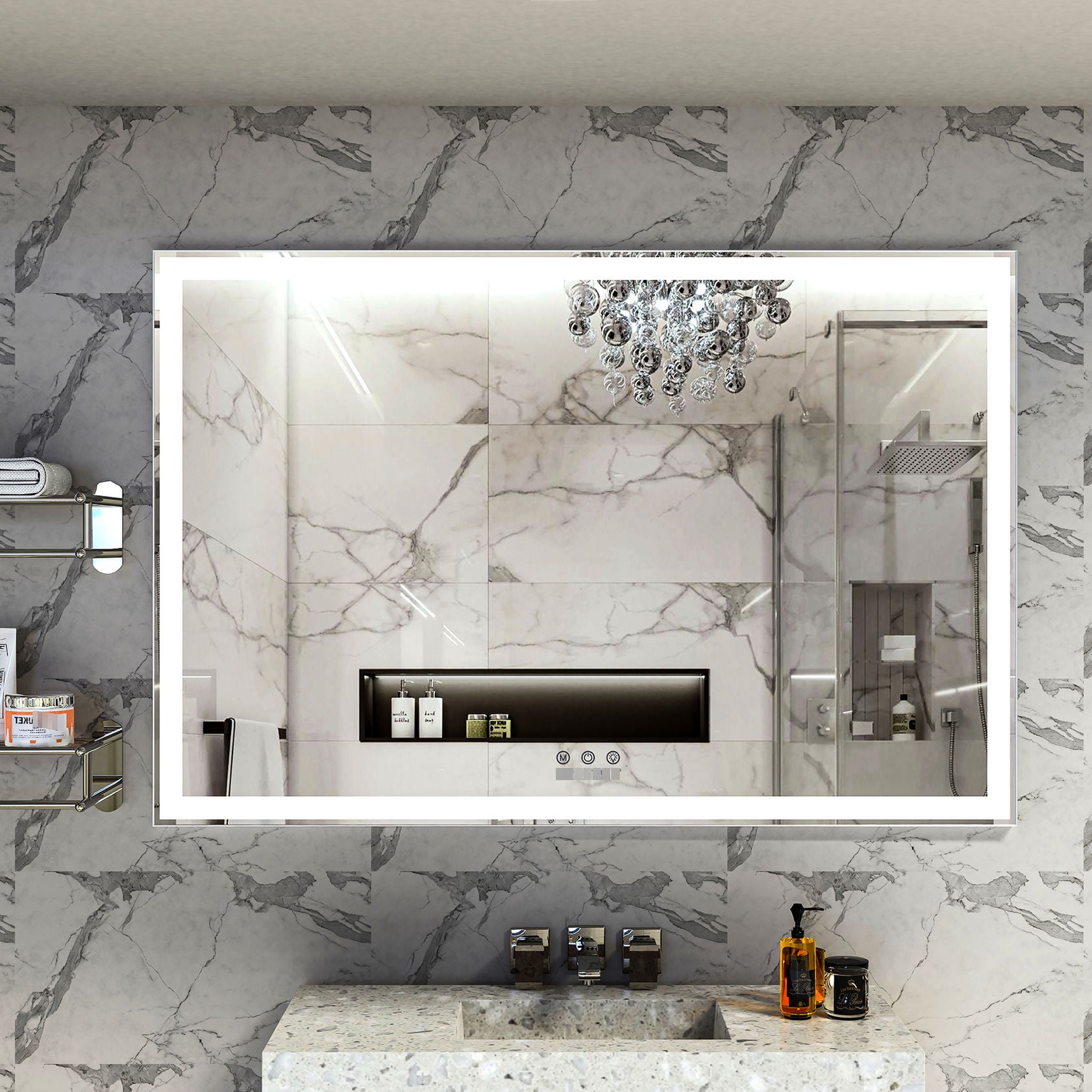 Hidden light strip | Wall-mounted bathroom mirror with 3 color options ...
