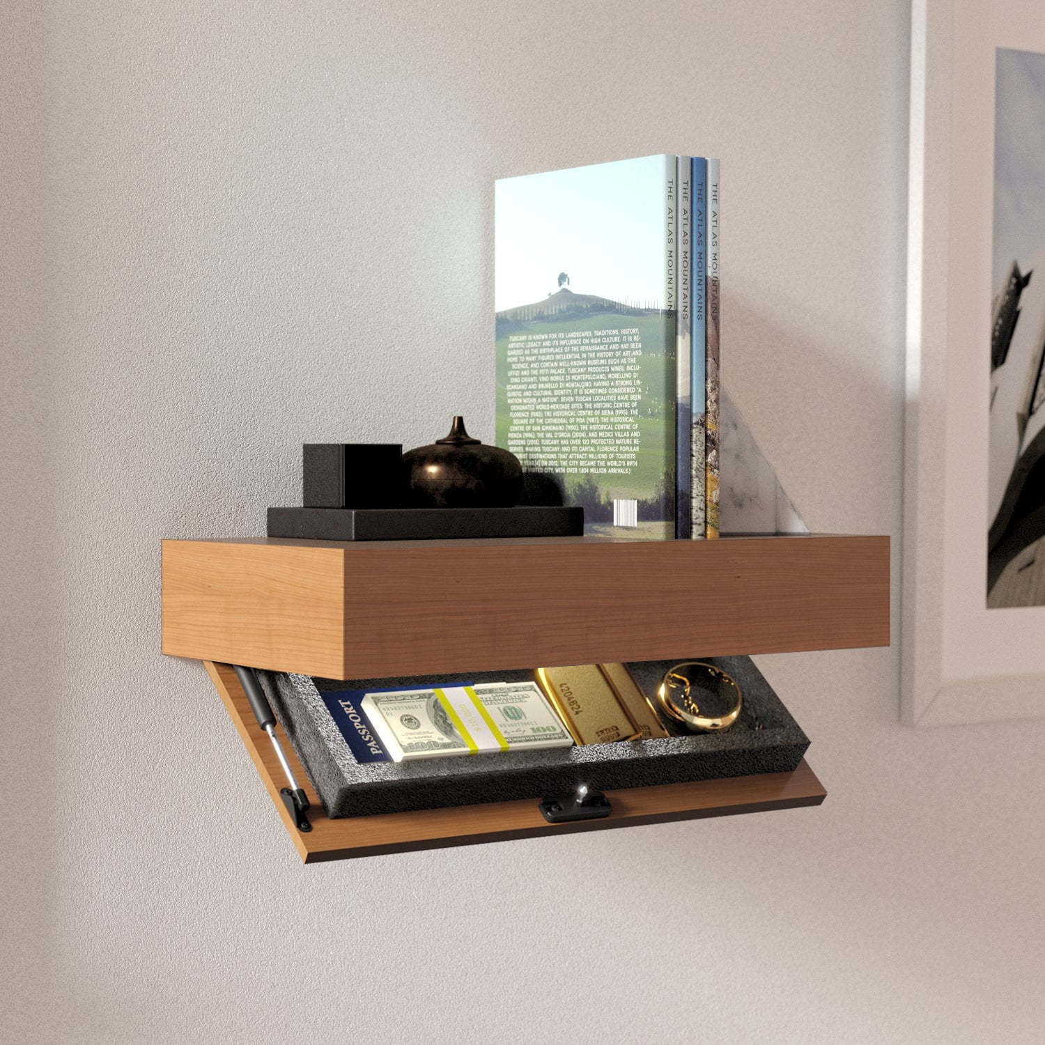 Hide-A-Shelf Cherry Clear Finish Concealed Floating Shelf 20” W x 10” D ...