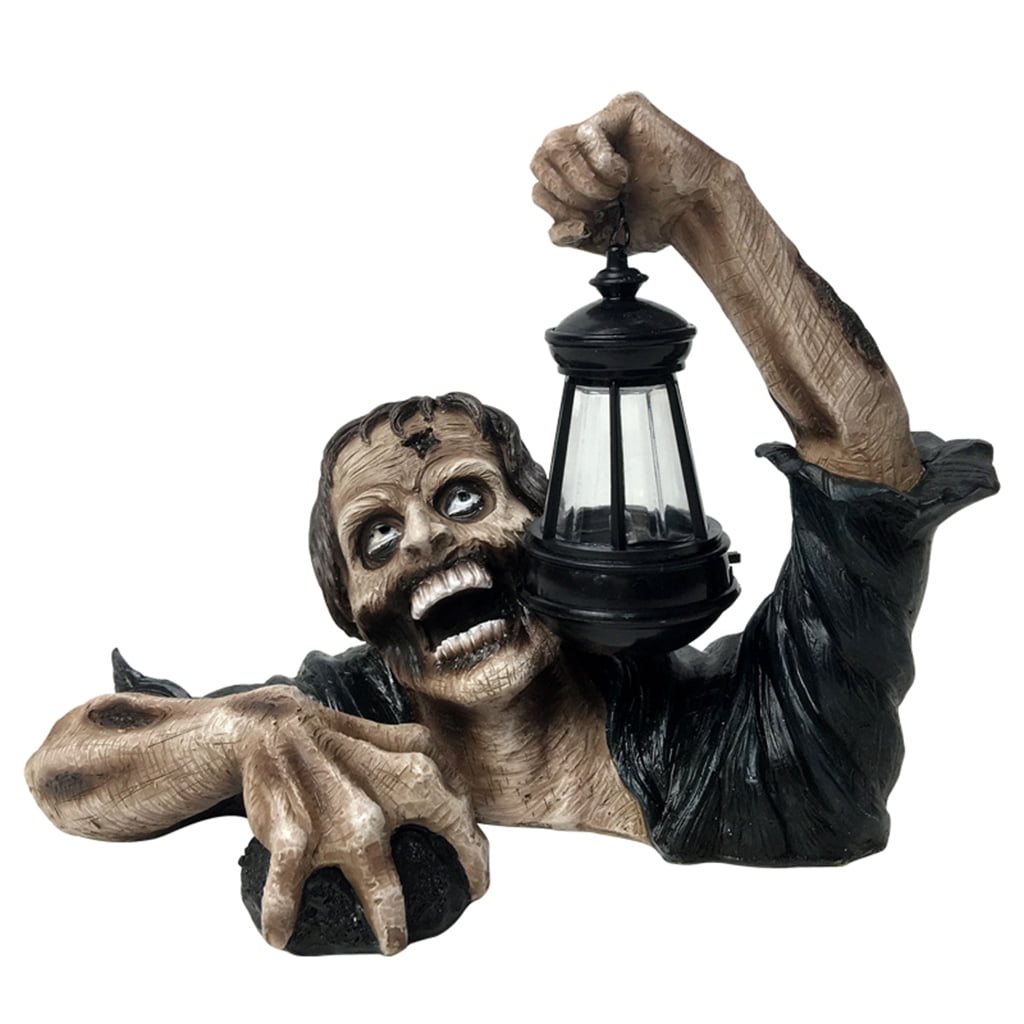Hideous Statue with Lantern Light Resin Garden Sculpture Outdoor Decor ...