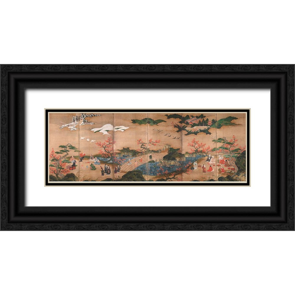 Hideyori, Kano 32x14 Black Ornate Wood Framed with Double Matting ...