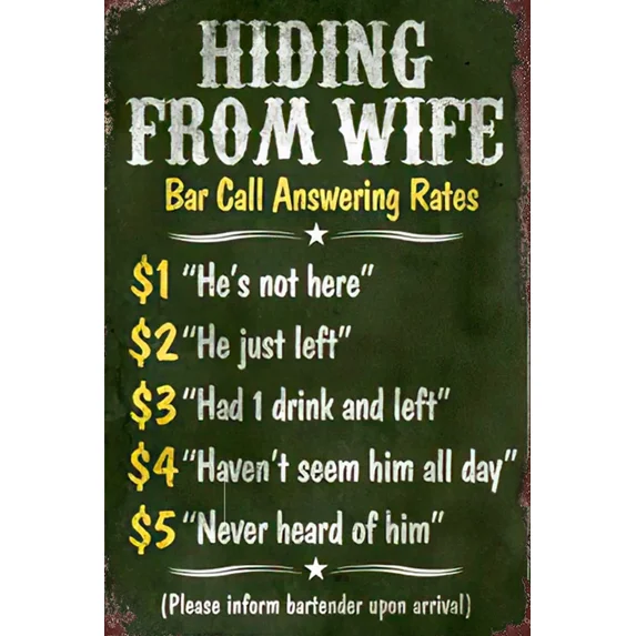 Hiding From Wife Bar Call Answering Rates Funny 8 X 12 Aluminum Metal ...