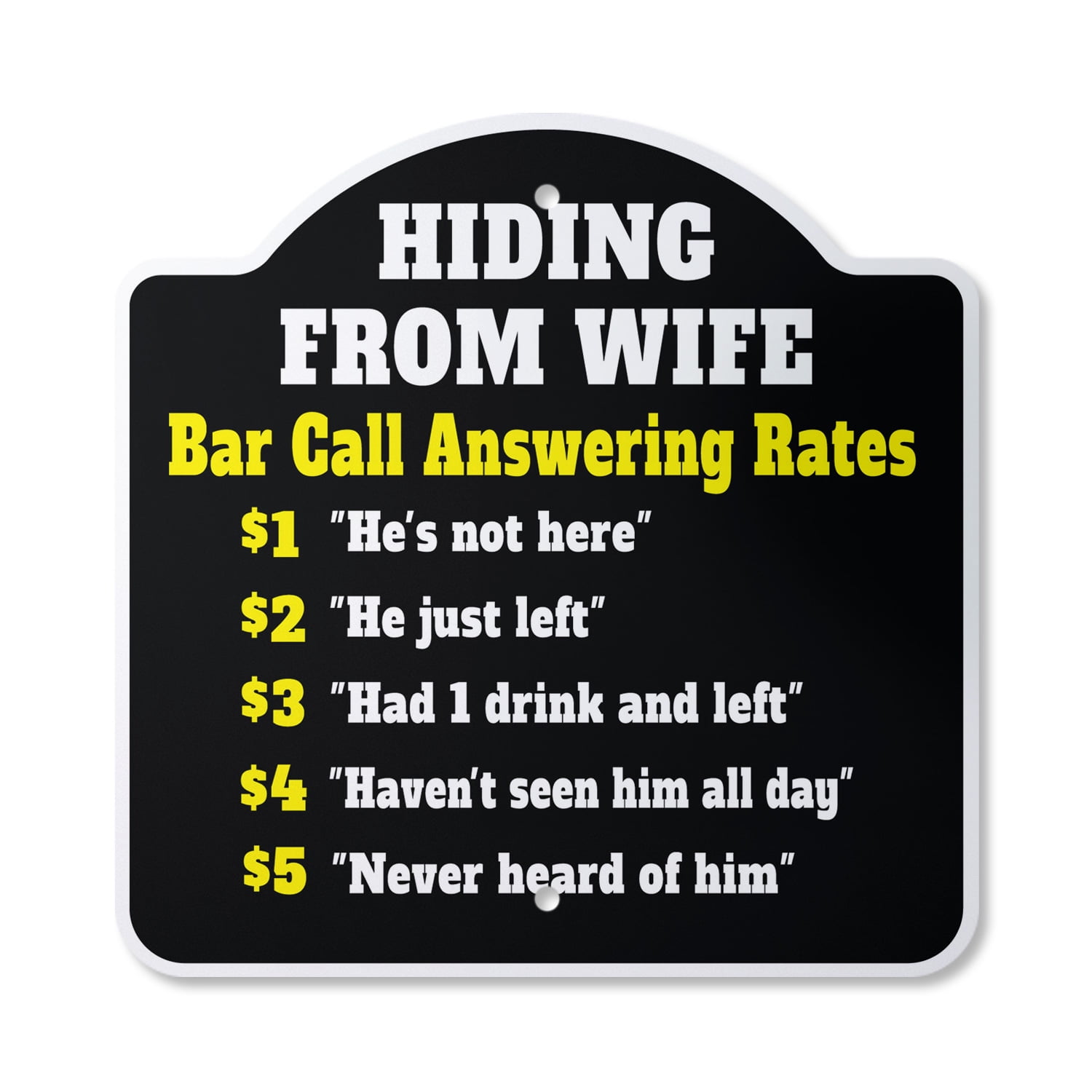 Hiding From Wife Bar Call Rates 10” x 10” Sign | Indoor/Outdoor Plastic ...