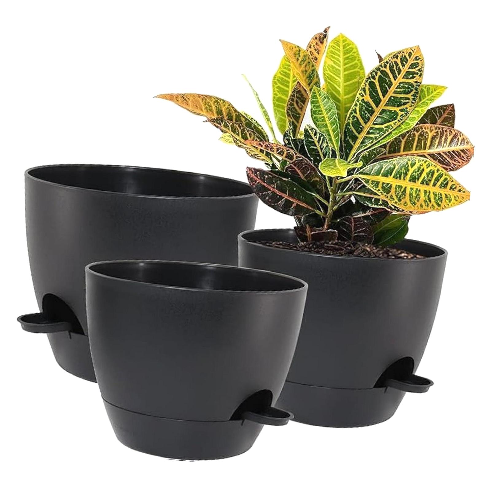 Hidove 10/9/8 Inch Self Watering Pots, 3-Piece Set of Plastic Planters ...