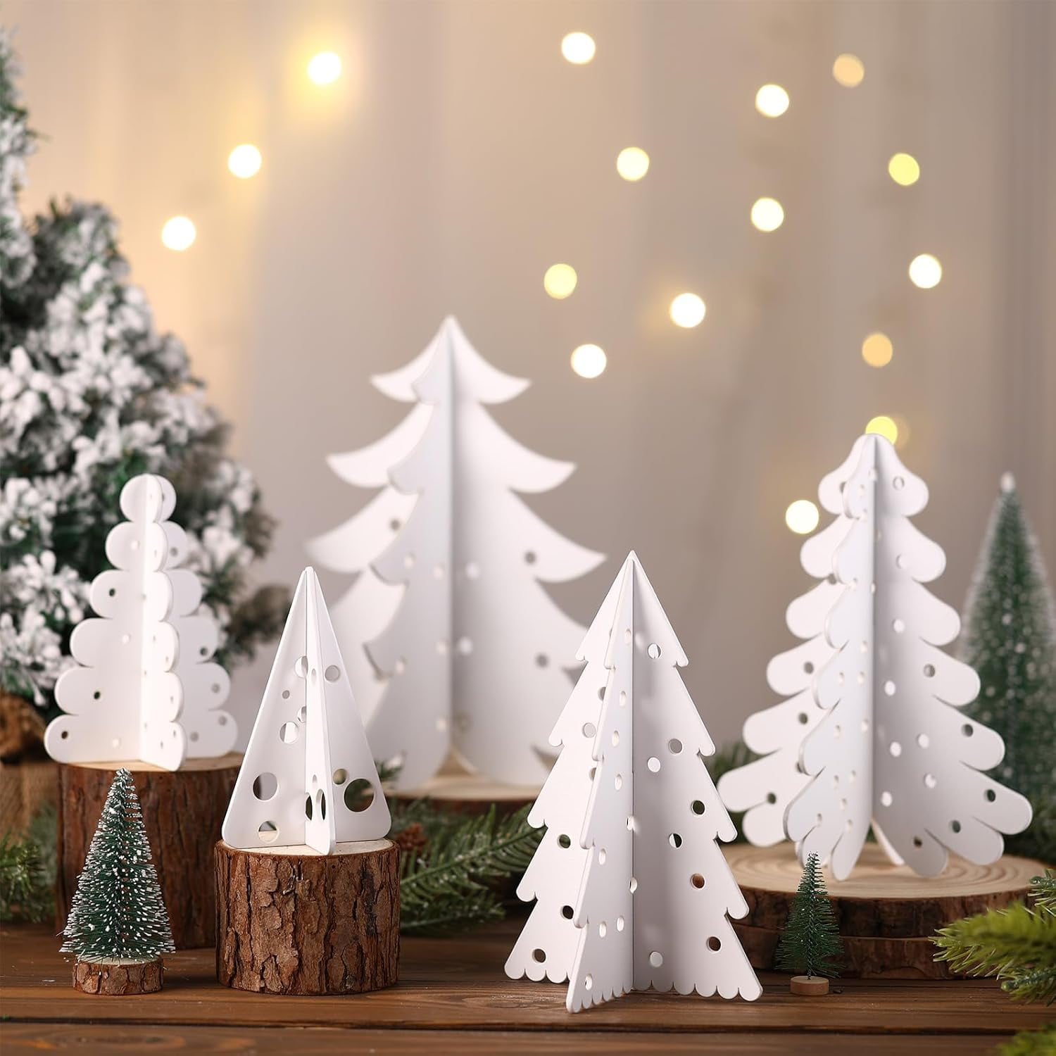 Hidove 10 Pieces / 5 Sets Wooden Christmas Tree Tabletop Decorations ...