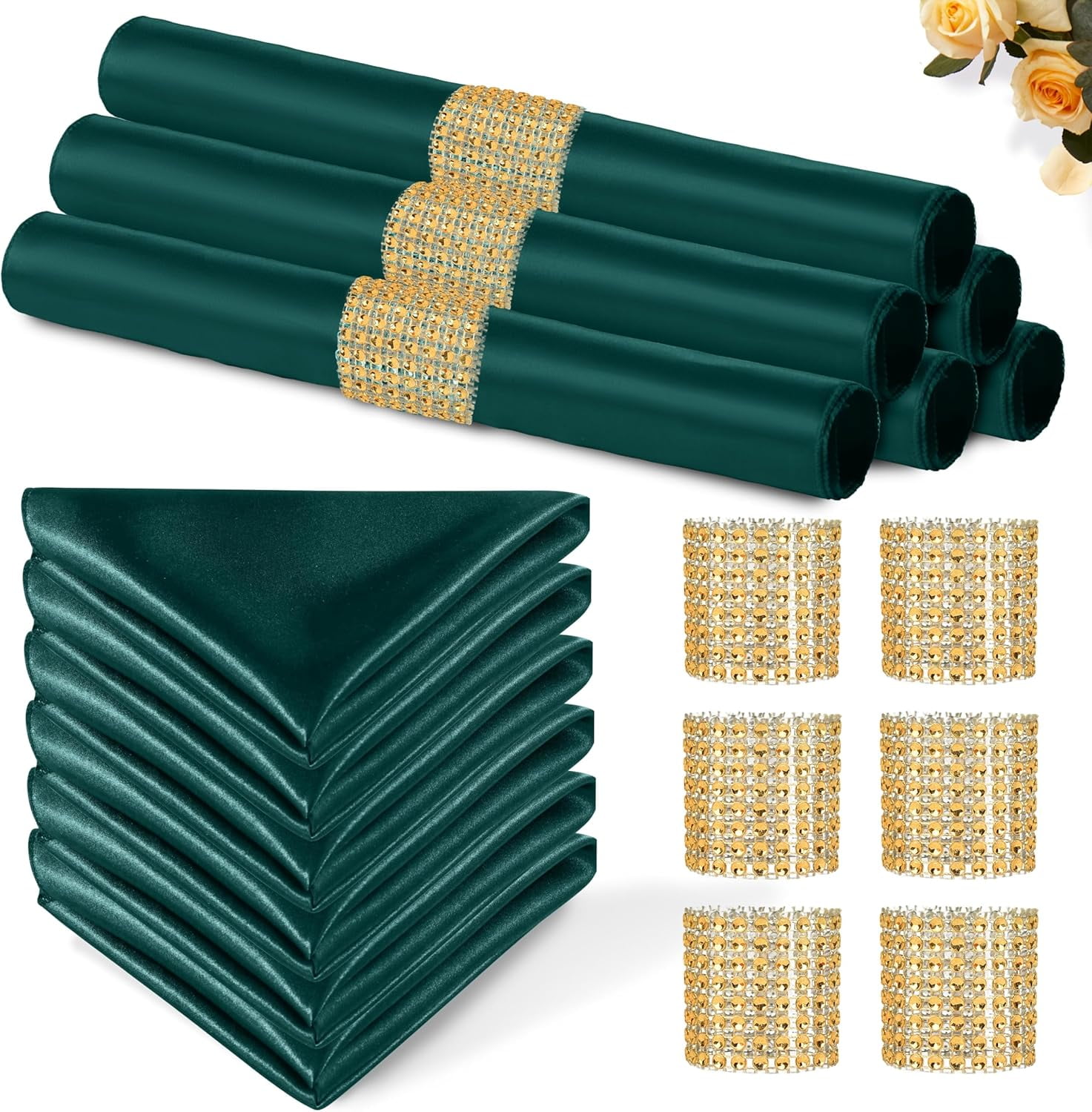 Hidove 100 Pa D Green Satin Nkins and Nkin s Set, 12 x 12 In Silky Soft Cloth Nkins Set of 50 ...
