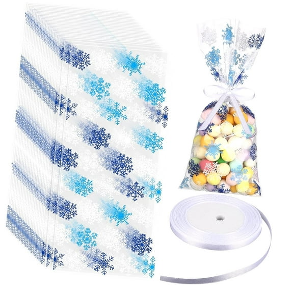 Hidove 100 Pcs Christmas Cellophane Bags Holiday Snowflake Cookie Candy ...