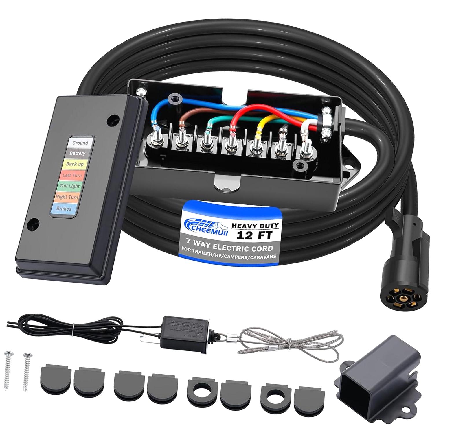 Hidove 12 FT 7 Way Trailer Wiring Harness Kit with 12V Breakaway Switch ...