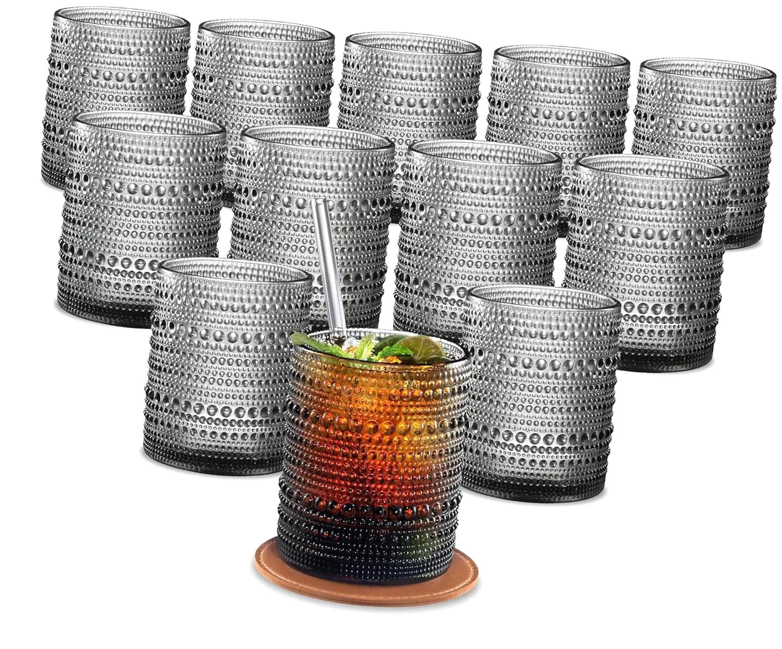 Hidove 12 OZ Hobnail Drinking Set of 12 – Embossed Glassware, Textured ...