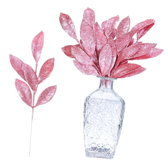 Hidove 12 Pack Artificial Glitter Leaves 13 Inch Fake Christmas Picks ...
