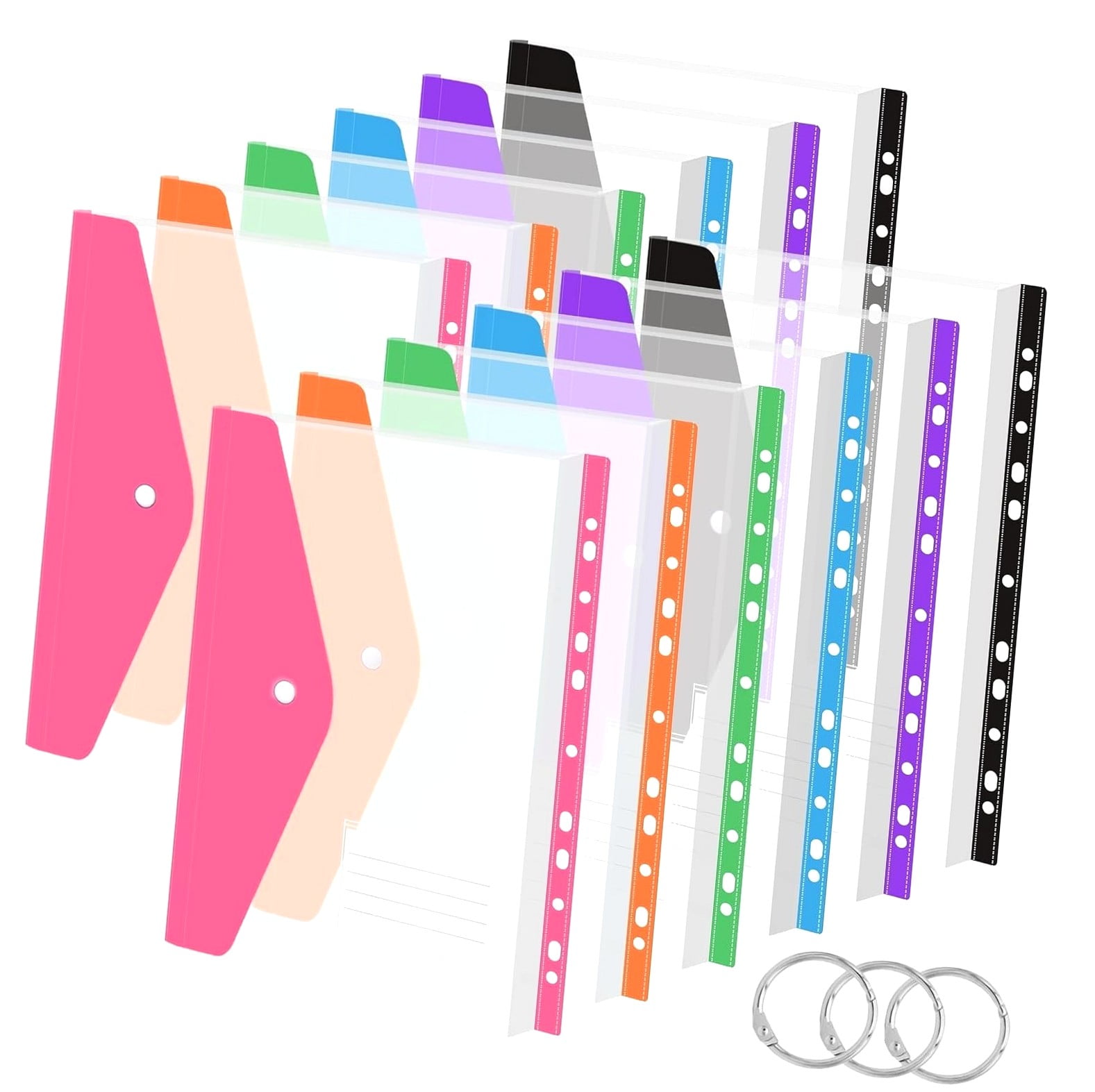 Hidove 12 Pack Plastic Envelope Binder Pockets with 11 Holes ...