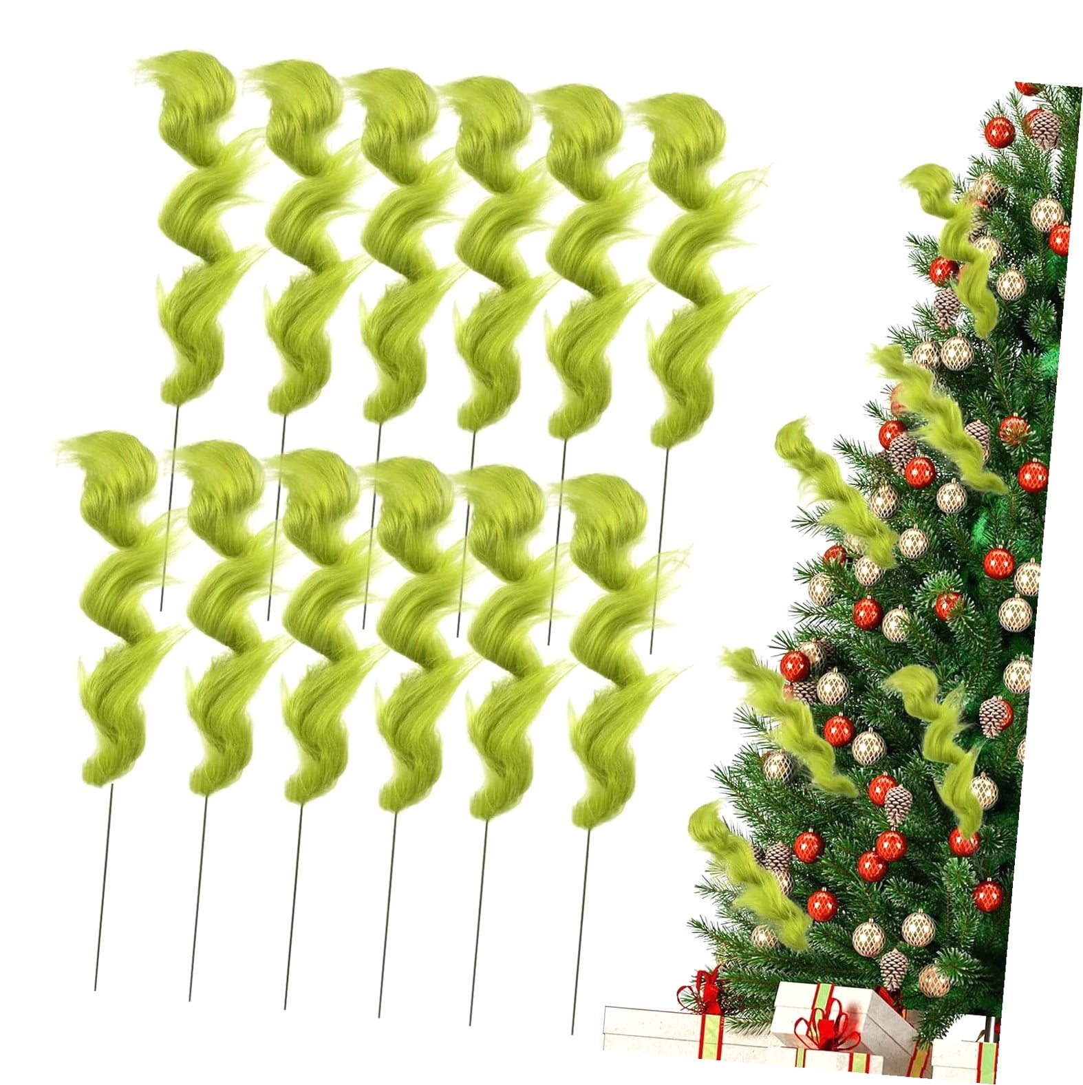 Hidove 12 Pieces Lime Furry Christmas Tree Picks Decorations, Tree ...