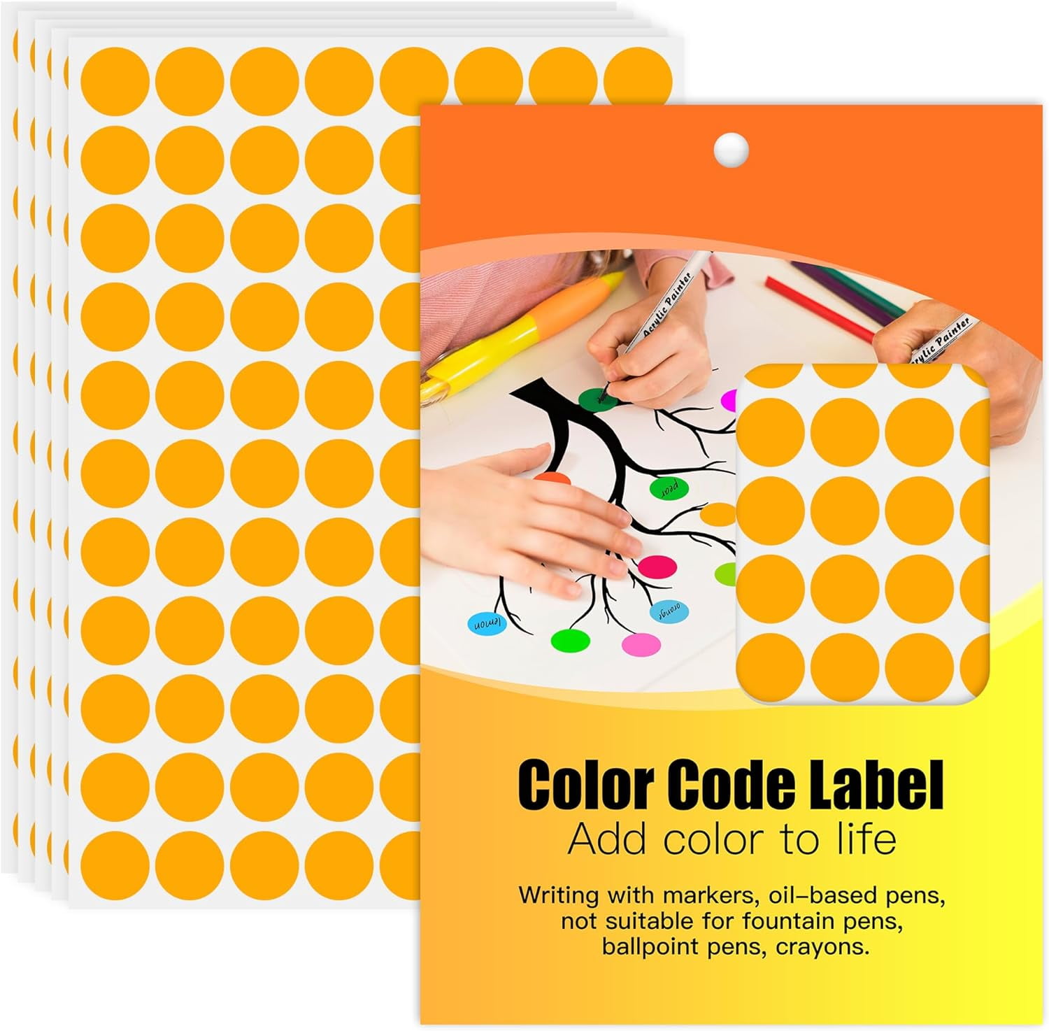 Hidove 1320PCS Color Coding Labels (15 ) 3/4 Inch Fluorescent Orange ...