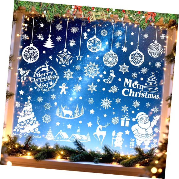 Hidove 133 Pcs Christmas Window Sticker, White Clings, Double Sided ...