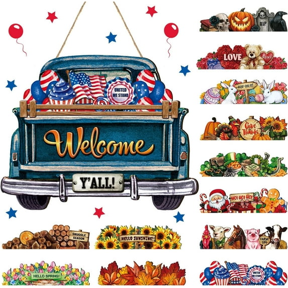 Hidove 13pcs Christmas Interchangeable Sign for Door Farmhouse Truck ...