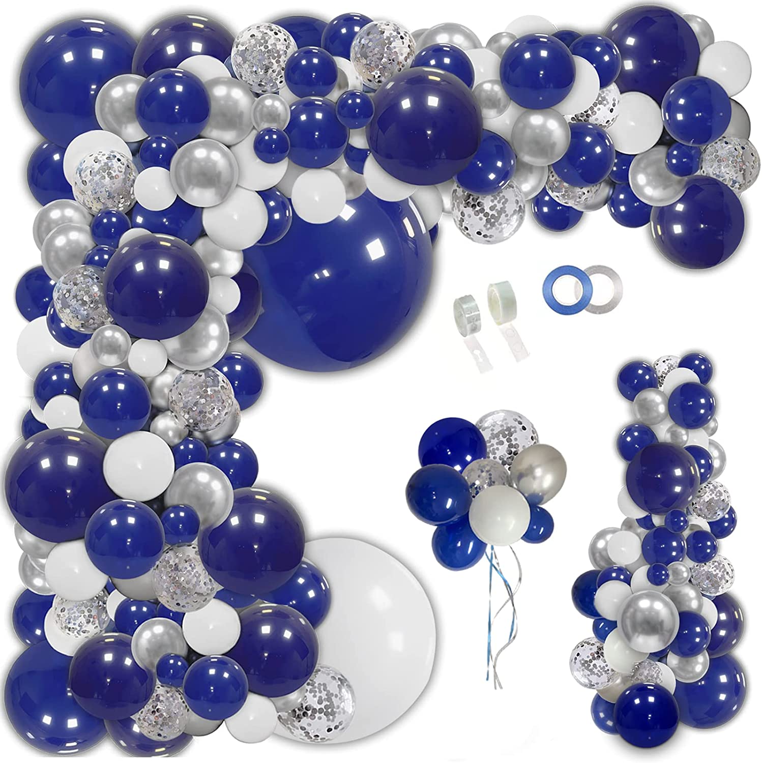 Hidove 148pcs Navy Blue Silver Balloons Garland Kit, Blue Silver White ...