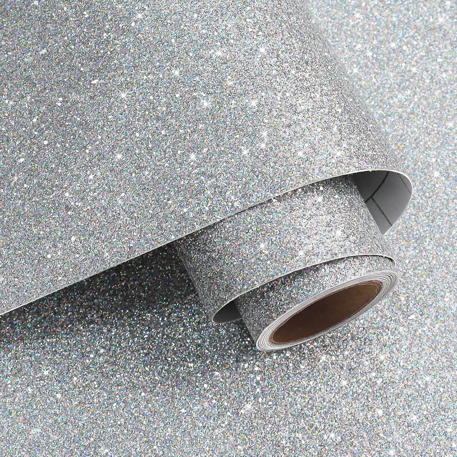 Hidove 15.7''x78.7'' Silver Glitter Wallpaper Adhesive and Silver ...