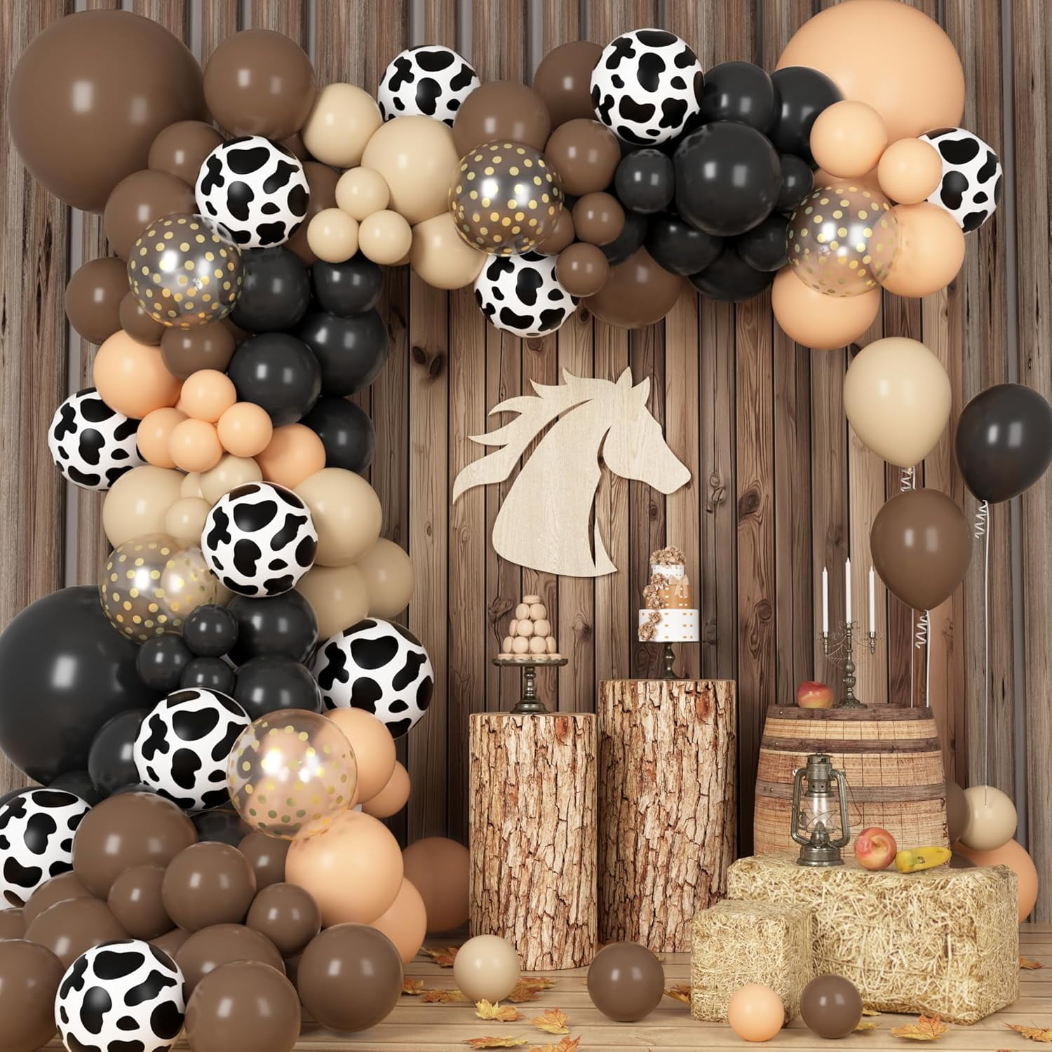 Hidove 170Pcs Western Balloon Ar Kit, Horse Racing Brown Bla Confetti ...