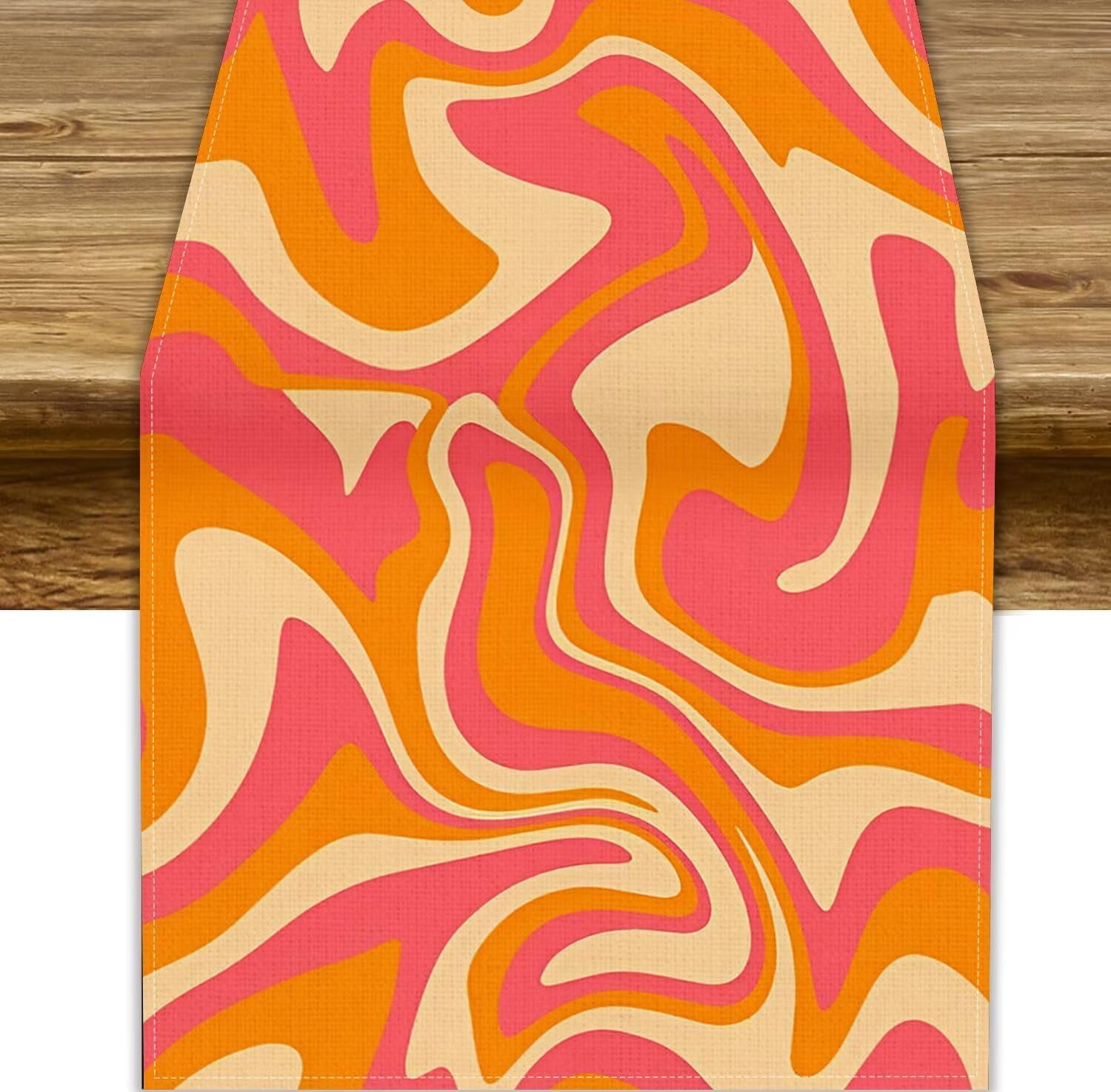 Hidove 1970s Wavy Swirl Table Runner, Vintage Hippie Hippie Aesthet ...