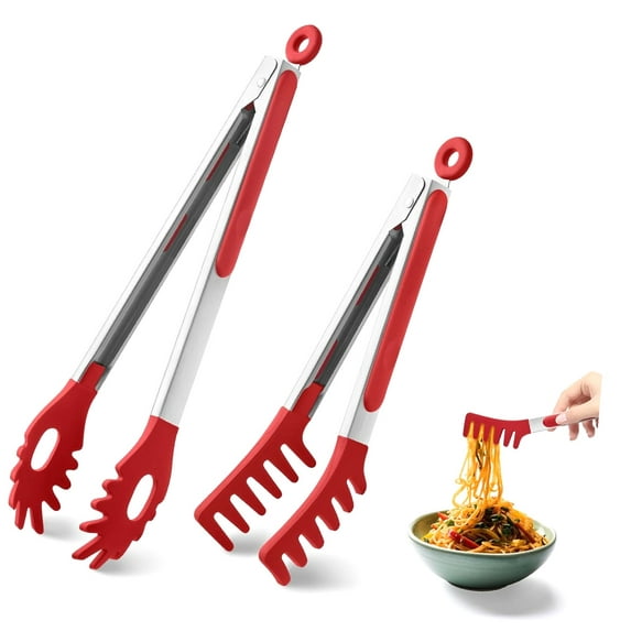 Hidove 2 PCS Pasta Tong Spaghetti Tongs, 9-Inch 12-Inch Pasta Tongs ...