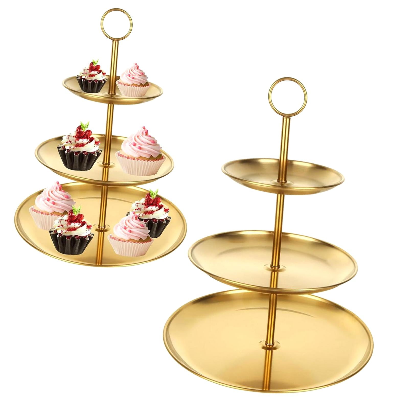 Hidove 2-Piece Set of 3-Tier Metal Cupcake Stands, Steel Cake Tower for ...