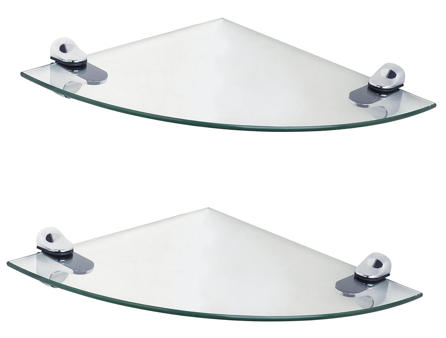 Hidove 2-Piece Set of Clear Glass Radial Shelves with Chrome Brackets ...