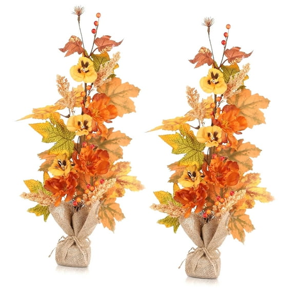 Hidove 2 Pieces 24 Inch Artificial Fall Tree Tabletop Decorations, Faux ...
