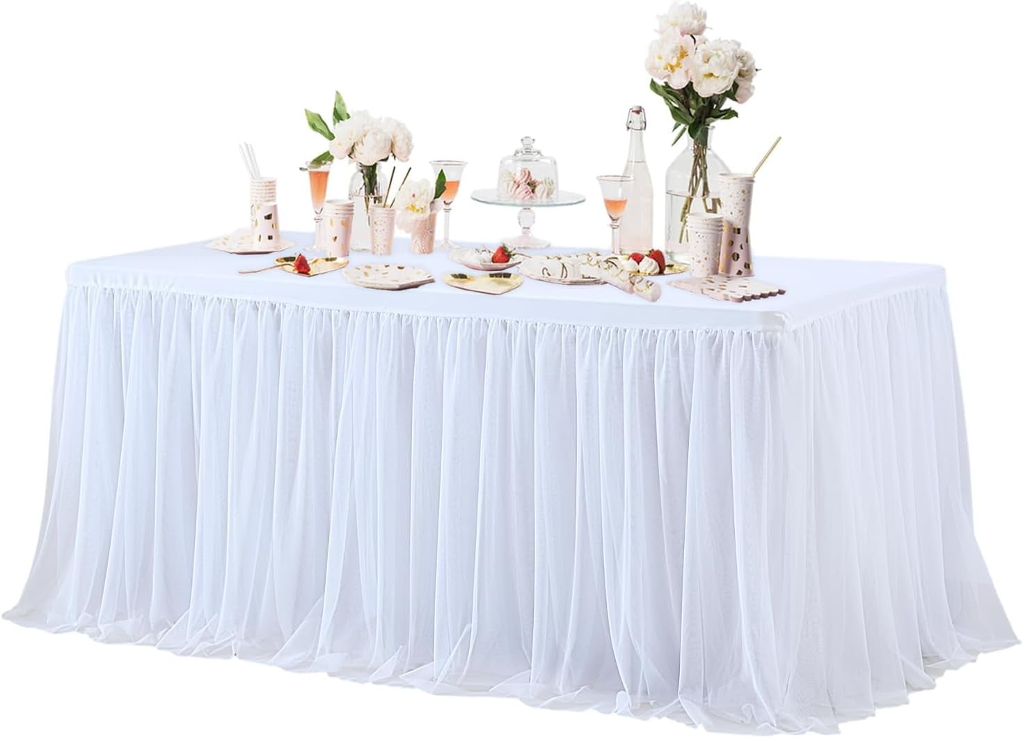 Hidove 2-in-1 White Tablecloths with Tulle Table Skirt for 6 Foot ...