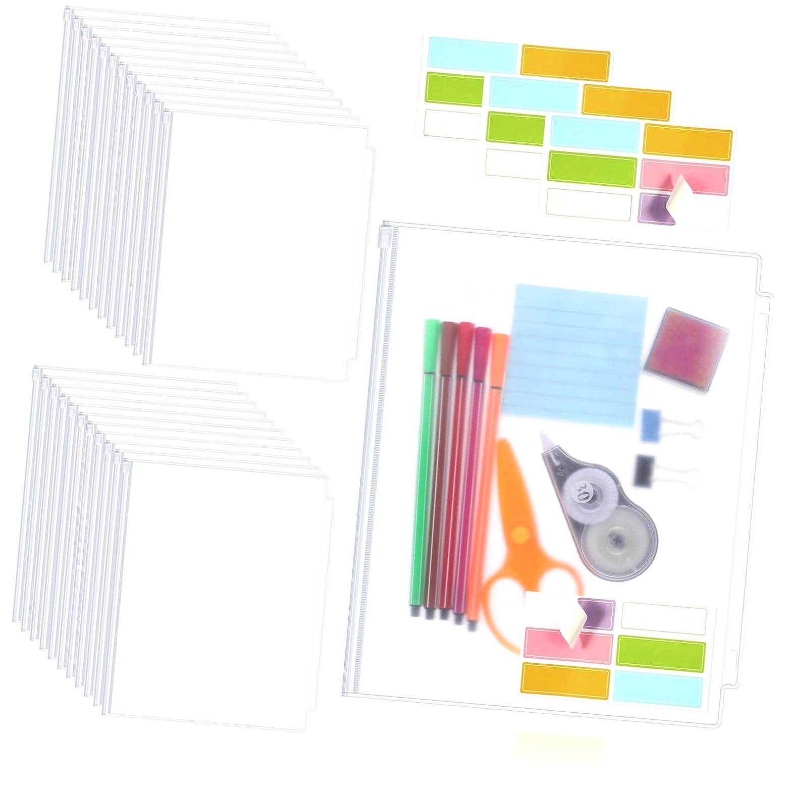 Hidove 24 Pack Clear Letter Size Binder Pockets 3 Holes Clear Zipper ...