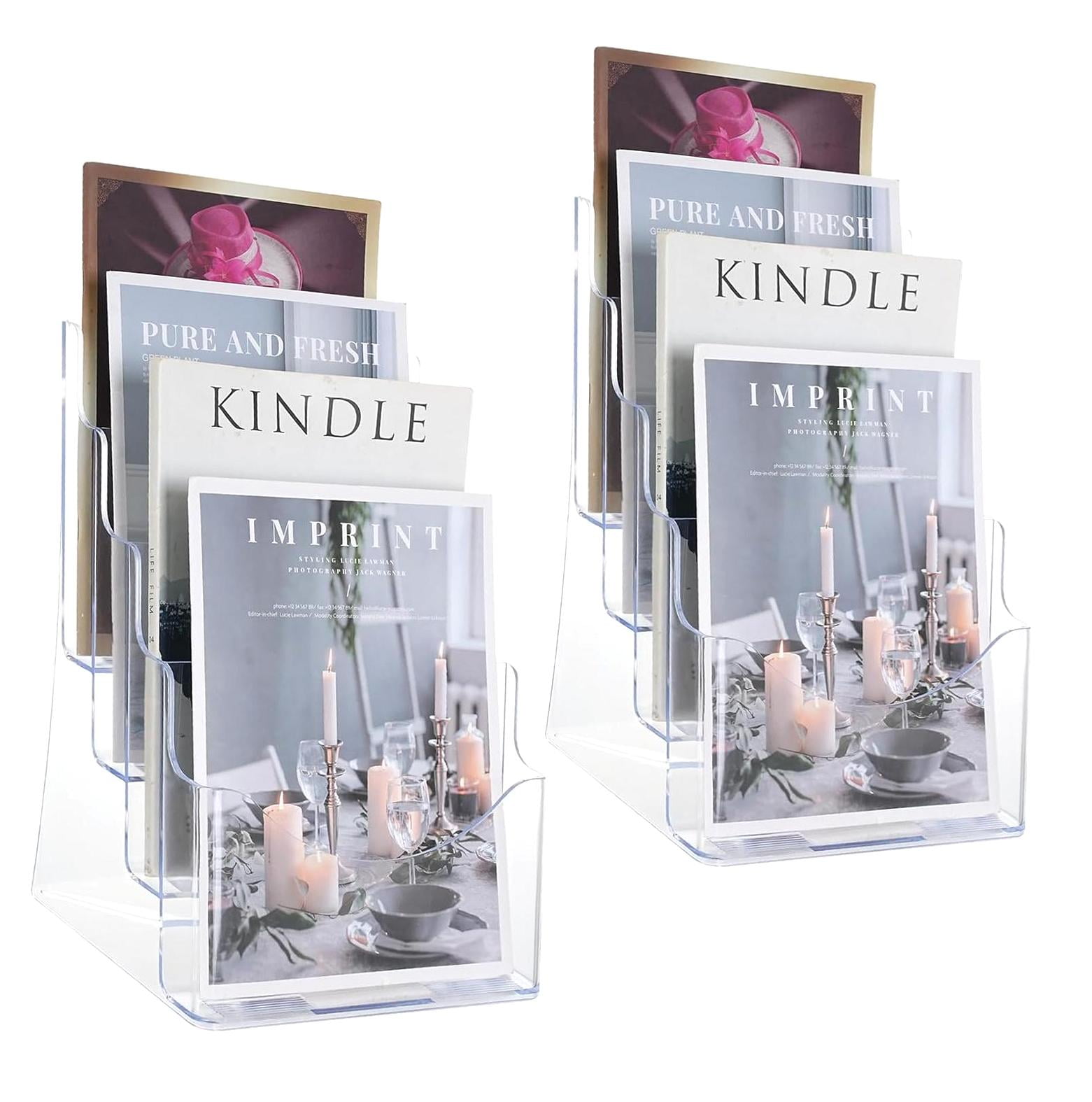 Hidove 2PCS Acrylic Brochure Holders, 4-Tier Clear Brochure Display ...