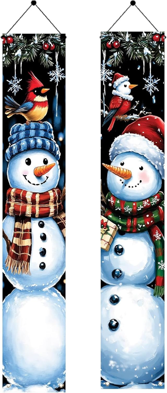 Hidove 2PCS Christmas Snowman Porch Banners 71 12 Inch Vertical Holiday ...